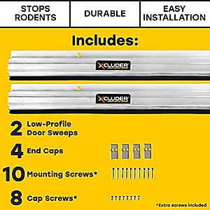 Xcluder 36" Low-Profile Door Sweep, Aluminum 2-Pack – Seals Out Rodents & Pests, Enhanced Weather Sealing, Easy to Install; Door Seal Rodent Guard; Rodent Proof Door Sweep