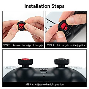 GeekShare Halloween Skull Thumb Grip Caps for Playstation 5 Controller, Thumbsticks Cover Set Compatible with Switch Pro Controller and PS4 PS5 Controller, 2 Pairs / 4 Pcs (Black & Red)