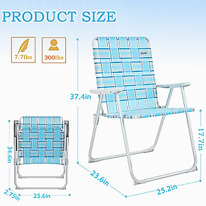 #WEJOY 2 Packs Extra Wide Aluminum Foldable Beach Chairs, High Back, Arm Rest, Lightweight, Portable, Blue