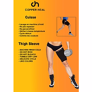 THIGH Compression Recovery Sleeve by COPPER HEAL - Recover from Sore Pulled Hamstring & Groin Strain Sprains Tendinitis Injury Quadriceps Muscle Tear Quad Support Sports workout Soccer leg