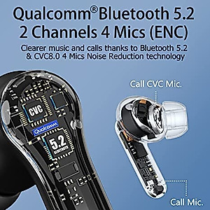 Bluetooth Headphones Bluetooth 5.2 Earbuds 90H Playtime LED Power Display Wireless Earphones 4 Mic Call Noise Cancelling Wireless Headphones Waterproof in-Ear Earbuds for Smart Phone Laptop Sports