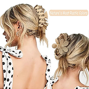 Ahoney 5 Pack Large Hair Clips for Thick Hair - Neutral Matte Claw Clips 3.4-4.3 Inch, Strong Hold Non Slip Banana Flower Clamps for Women
