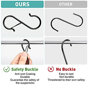 20 Pcs S Hooks for Hanging Heavy Duty, 3.5-inch Heavy Duty Metal S Hooks with Safety Buckle, S Shaped Hooks, Pot Rack Hooks, Closet Hooks, S Hooks for Hanging Plants, Kitchen Utensil, Pot, Pan, Bags