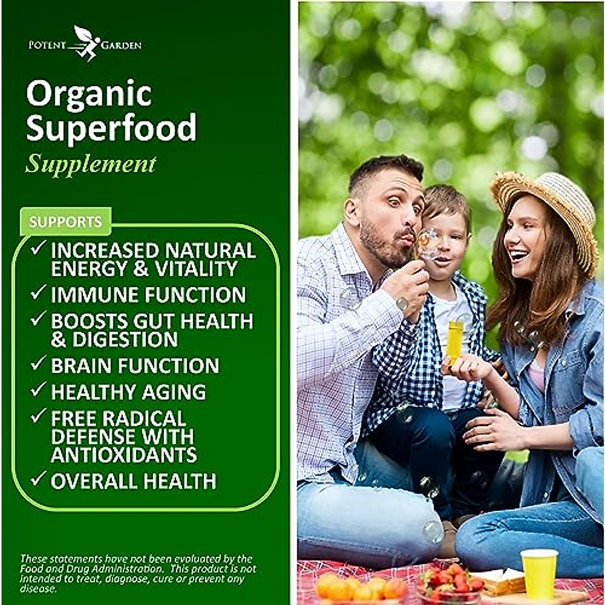 Potent Garden 2-Pack Organic Superfood Greens, Fruit and Veggie Supplement Rich in Vitamins & Antioxidants with Alfalfa, Beet Root & Tart Cherry to Boost Energy, Immunity & Gut Health, 120 Ct