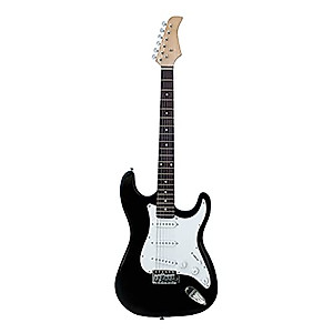 CB SKY Full-Size 39“ Adult/Teenager/Beginner Electric Guitar Black with 5W Amplifier (powered by 9V battery or adaptor - not included), Extra Strings, Cable and Guitar Pick (Black)