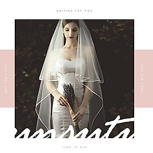 Unsutuo 2 Tiers Bride Wedding Veil Ivory Ribbon Cathedral Veil Bridal Tulle Veil for Women and Girls (Ivory)