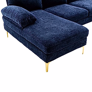 Zaboro 110" U-Shaped Sectional Sofa, 4-Seater Modular Sofa Couch with Double Chaises, Velvet Accent Sofa with Golden Metal Legs & Armrest Pillows, for Living Room, Apartment and Office,Navy Blue