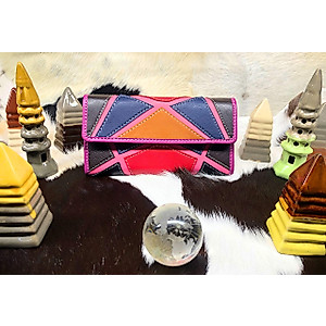 Leather Book® RFID LW-1807 Love Angles Ladies Clutch | 7” wide and Slim Ladies Wallet | 6 Card Slots | 3 card window | Three slides pockets | Malty Color Real Leather