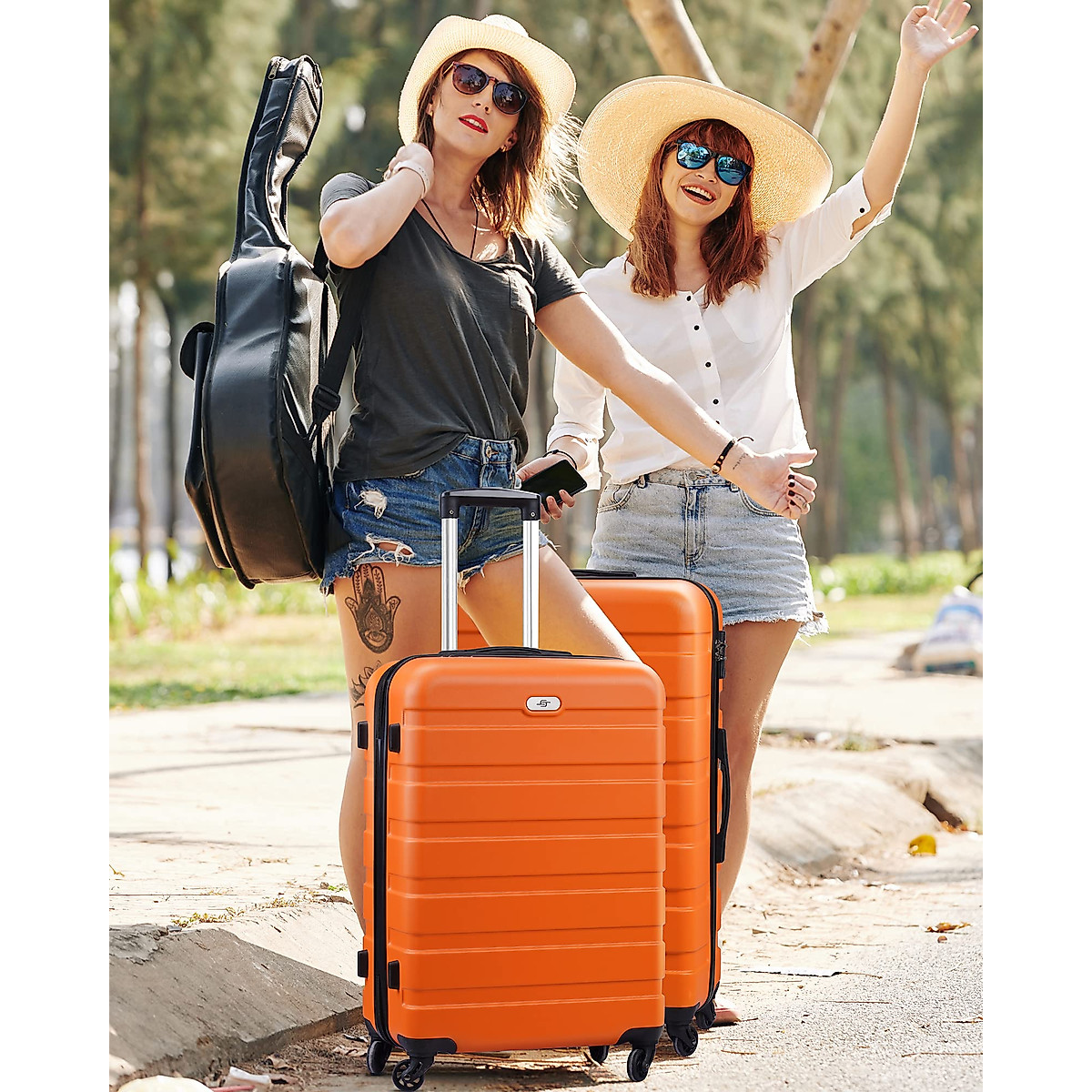 Suitour Luggage 3 Piece Sets Hard Shell Luggage Set with Spinner Wheels, TSA Lock, 20 24 28 inch Travel Suitcase Sets, Orange