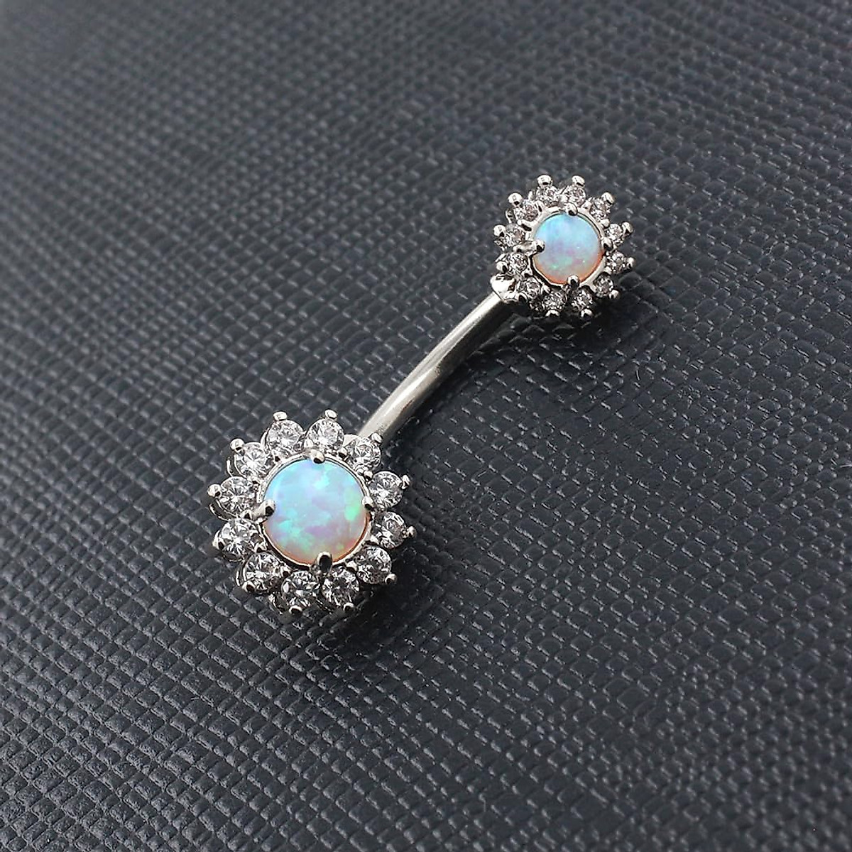 Excepro 14G(1.6mm) Double Round Cubic Zircon Filigree Opal Center 316L Surgical Steel Belly Button Rings Navel Rings Belly Piercing