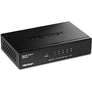 TRENDnet 5-Port Gigabit Desktop Switch, TEG-S51, 5 x Gigabit RJ-45 Ports, Ethernet Splitter, 10Gbps Switching Capacity, Fanless Design, Metal Enclosure, Lifetime Protection, Black