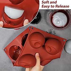 Webake Eyeball Jello Mold Silicone Halloween Jello Mold Shaped with Scary Eyes for Cake, Jelly, Hot Cocoa Bomb, Soap, 6-Cavity Semicircle Ball Mold for Halloween Trick or Treat Party