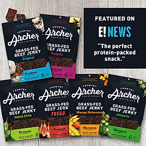 Beef and Turkey Jerky Variety Pack by Country Archer, 6 Flavors, 100% Grass Fed, 100% Natural, High Protein Snacks, 2.5 Ounces, 6 Pack (Packaging May Vary)