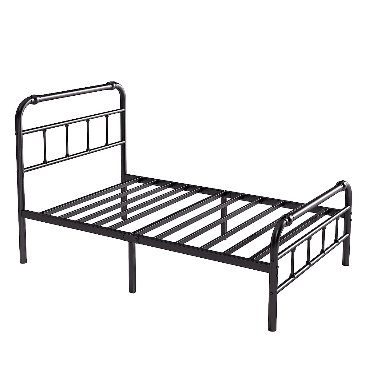 BOSRII Twin Size Bed Frame with Headboard and Footboard, 18 Inches High, 3500 Pounds Heavy Duty Metal Slats Support for Mattress, No Box Spring Needed,Noise-Free, Black