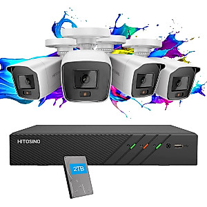 HITOSINO 8CH 4MP Color-Vu PoE Camera System - 4 * 4MP Color-Vu IP PoE Cameras, 4K/8MP 8CH PoE NVR with 2TB HDD for 24/7 Recording