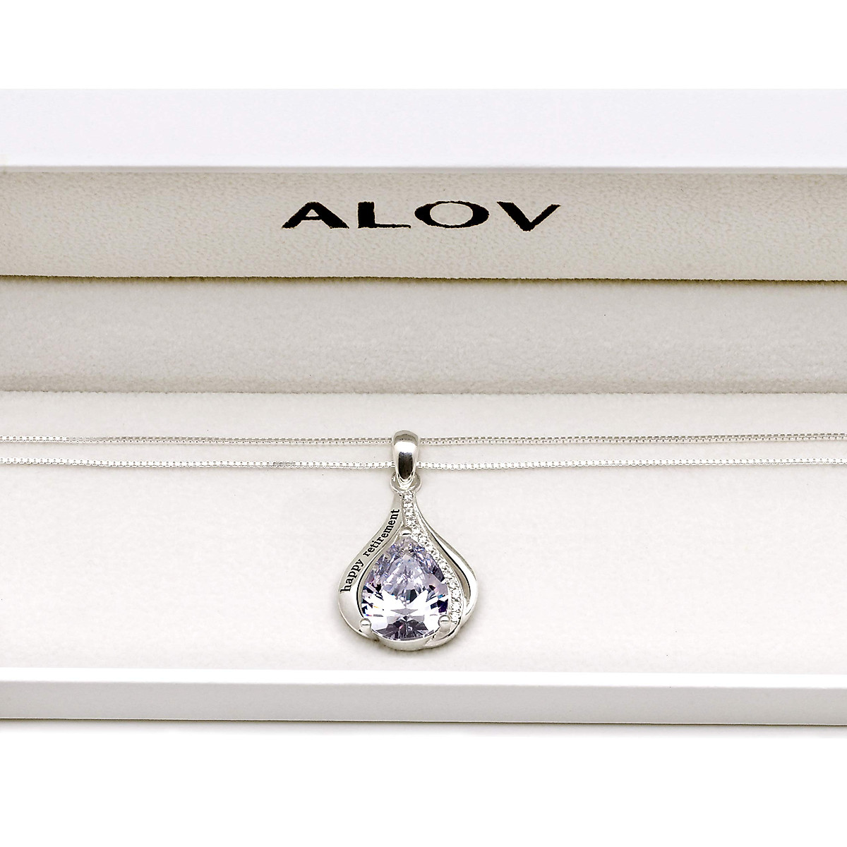 ALOV Jewelry Sterling Silver happy retirement Cubic Zirconia Pendant Necklace