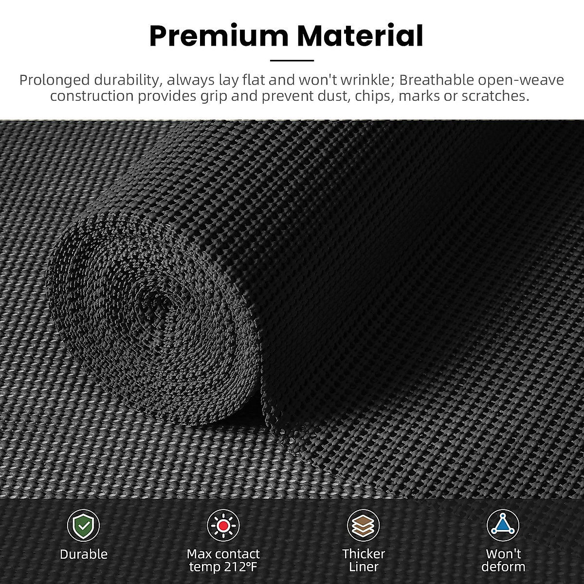 BAGAIL Drawer Liner, 12 in X 10 Ft Non-Adhesive Shelf Liners for Kitchen Cabinets, Thick Strong Grip Liners for Desk, Shelves, Bathroom Drawers, Cabinet Protection - Black