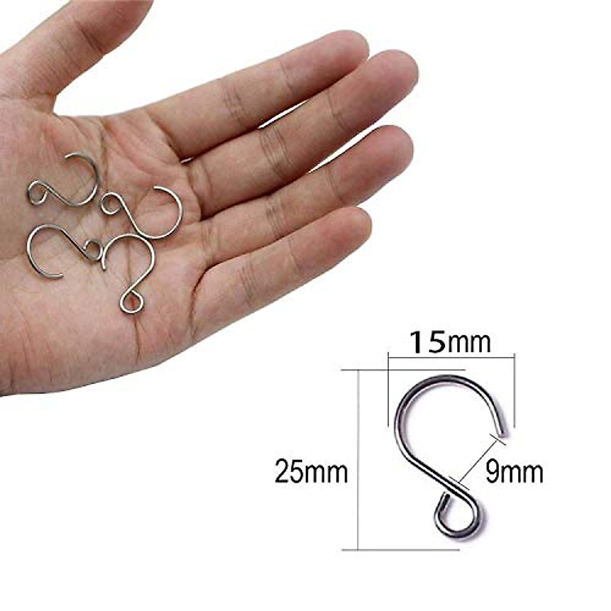 [80 Pack] Crystal Bead Curtain S Shape Hook 25mm Mini Stainless Steel Wire Hook DIY Jewelry Accessories Tiny Ornament Hooks for Sun Catcher Glass Ball Chandelier Pendant Christmas Tree Baubles