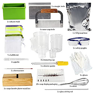 BOOWAN NICOLE Complete DIY Soap Making Supplies Kit Full Beginners Set Including Silicone Mold, Planer Wood Box, Soap Base, Spatulas, Pipette and More