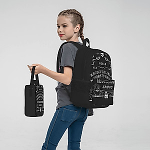 SWEET TANG School Backpack sets 3 piece Teens Studentss (Skeleton Ouija Board Tattoo Black) Book Bag+Lunch Bag+Pencil Case Cute College Work Gym Hiking Fishing Computer Bag, One Size