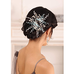 Kercisbeauty Mint Crystal Beads Hair Pins Set for Women and Girls Hair Piece and Dangle Drop Earrings Set Special Occasion Hair Accessories (Jewelry Set)