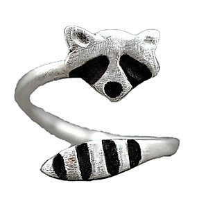 Ronliy Creative Silver Color Raccoon Female Ring Cute Animal Opening Rings for Women Party Adjustable Jewelry W Sv Resizable