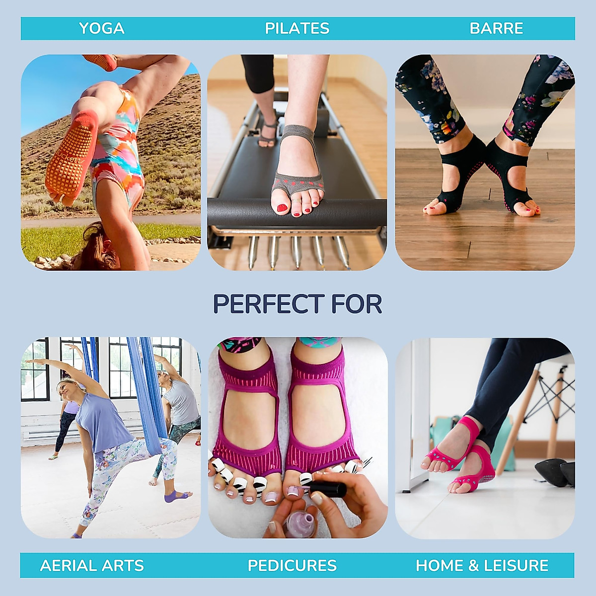 Tucketts Allegro Toeless Non-Slip Grip Socks - Anti Skid Yoga, Barre, Pilates, Home & Leisure, Pedicure - L/XL - 1 pair Black Swan