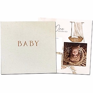 Peachly Unisex Baby Memory Book | Minimalist Baby Book First Year Baby Book Keepsake for Milestones | Simple Baby Scrapbook for Boy Girl Milestones | Natural Linen - Haven