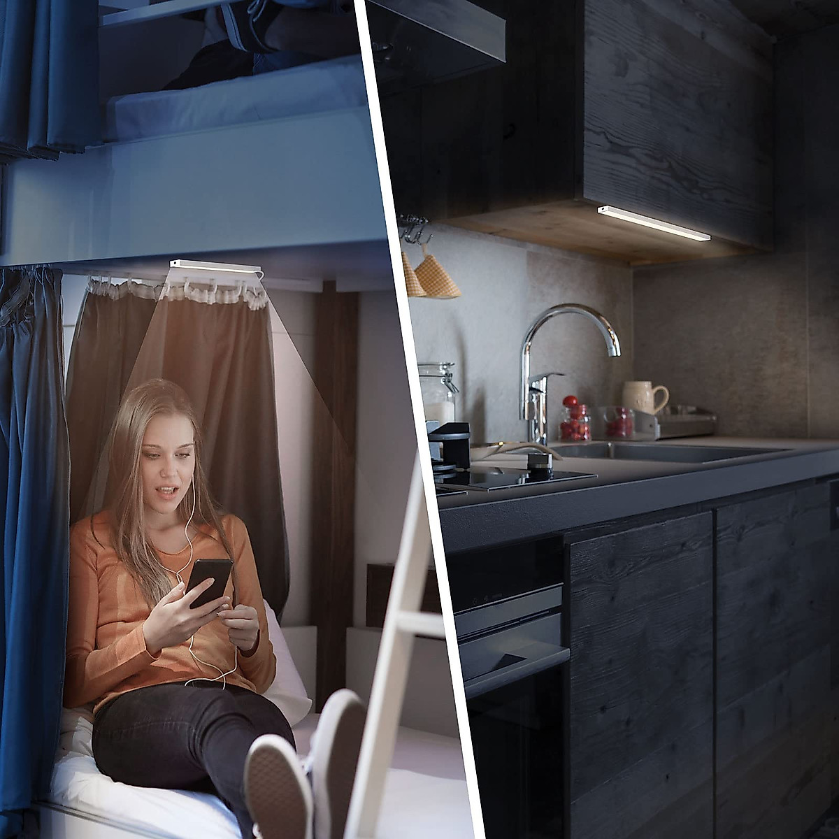 DWEPTU 2Pack LED Under Cabinet Light LED Light Bar with USB Powered Under Cabinet Lights for Closet Light Bar Under Counter Lighting Work Tables Student Dormitory (Include AC Plug)