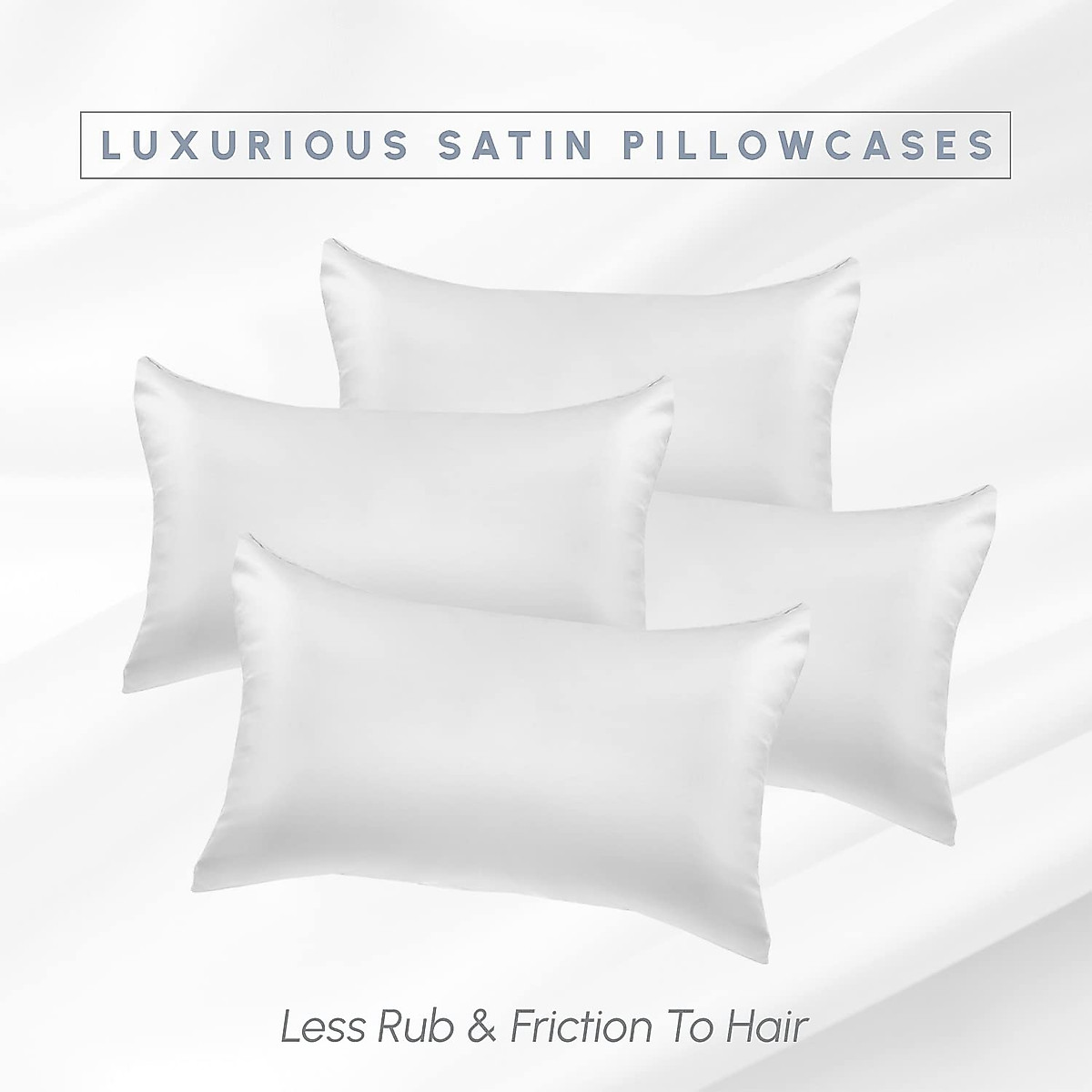 Elegant Comfort 4-Pack King Size Satin Pillowcase Set with Hidden Zipper Closure, White, 20" x 40"