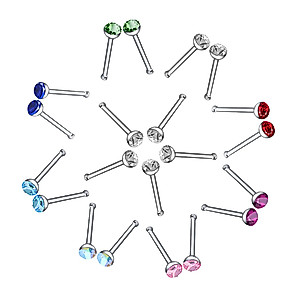 cnomg 2 Sets 120 pcs Stainless Steel Nose Ring Body Piercing Jewelry Nose Bone Stud Nose Hoop Crystal Hypoallergenic White+Multicolor