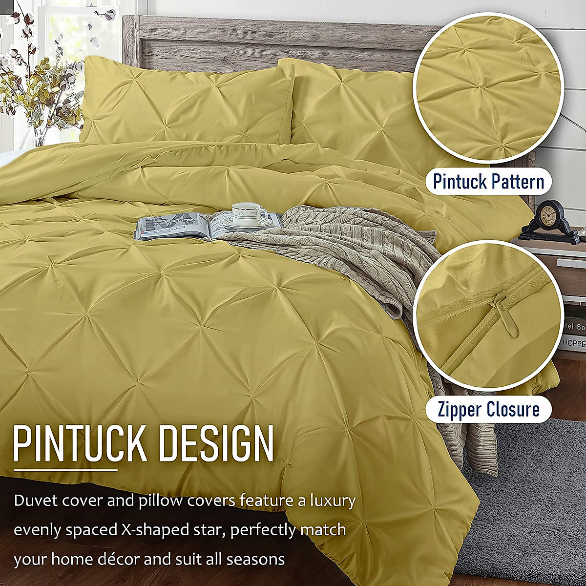 Crown Collection Luxuriate Hotel 1000-TC Hypoallergenic Ultra Soft 100% Egyptian Cotton Super King Plus 120X120 Toupe Solid Pinch Plated Duvet Cover with Zipper Colser & 2pcs Pillow Case Set