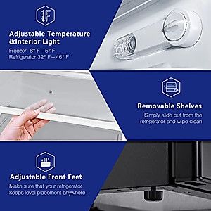 JOY Kitchen JR31TBKE10 2-Door Mini Fridge with Freezer Adjustable Thermostat, Low Noise, Energy-Efficient, Compact Refrigerator for Dorm, Office, Bedroom, 3.1 Cu Ft, Black