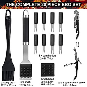 Grilljoy 20PCS BBQ Grill Tools Set - Extra Thick Stainless Steel Fork, Spatula, Tongs& Cleaning Brush - Complete Barbecue Grilling Utensils Set in Aluminum Storage Case - Perfect Grill Gifts for Men
