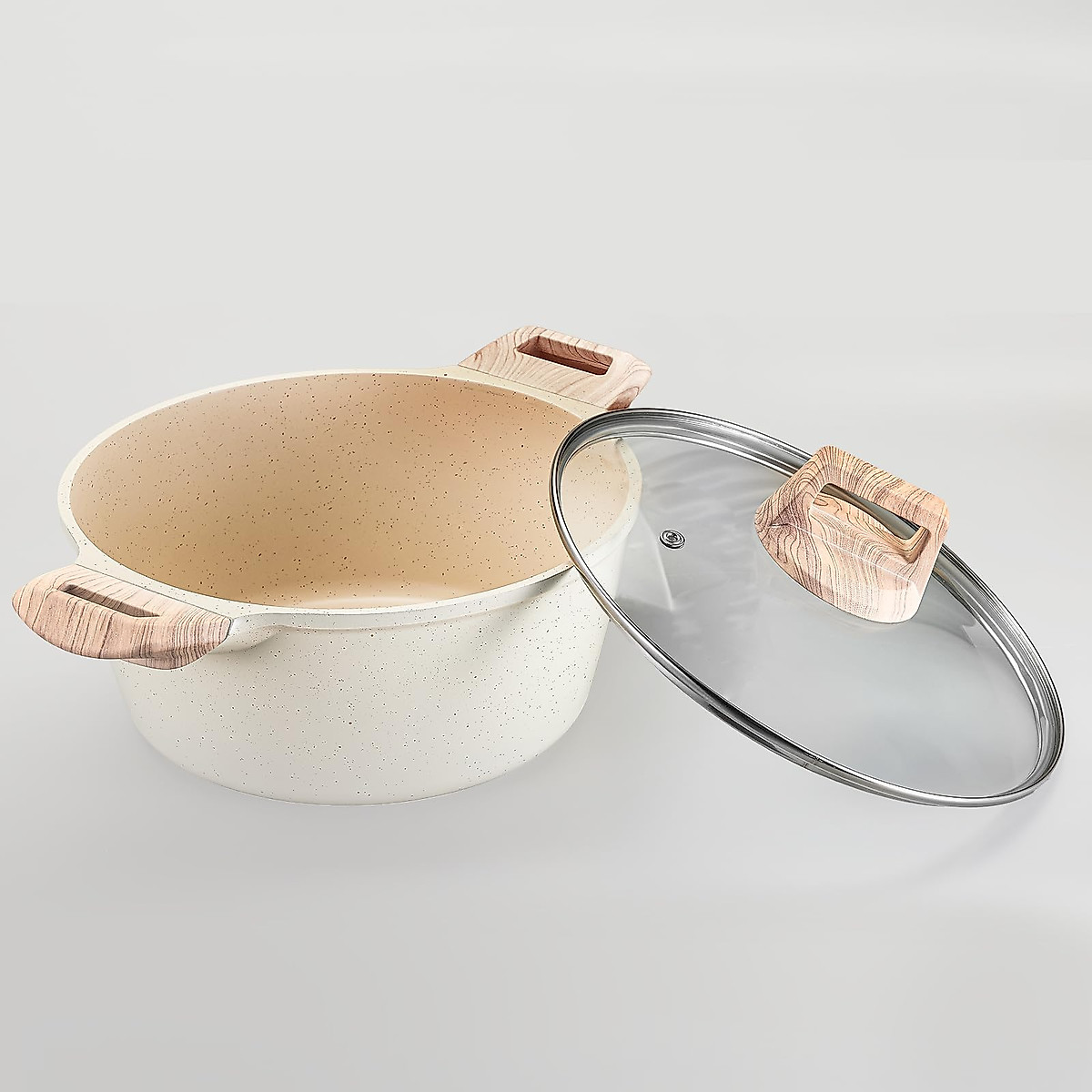 TIPTAP Nonstick Stock Pot,Granite Cookwear Soup Pot with Lid, 4 L/4.23 Qt Cooking Pot,Casserole Nonstick Stock Pot, Induction Pot for Soup, Broth, Chili, Stew - All Stove Compatible, (White)