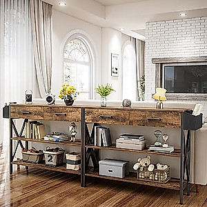 Gizoon 39" Console Table with 2 drawers, Industrial Entryway Table with 3 Tier Storage Shelves, Narrow Sofa Table for Entry Way, Hallway, Couch, Living Room, Kitchen, Rustic Brown