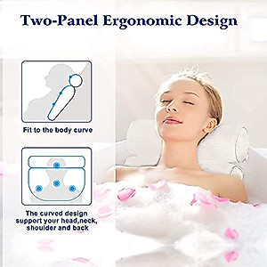 OMYSTYLE Bath Pillow for Tub, Bathtub Pillows with Soft 5D Air Mesh & 5 Large Suction Cups, Quick Dry Spa Bath Pillow for Neck, Head, Shoulder and Back Support - Soft, Non-Slip, Extra Thick