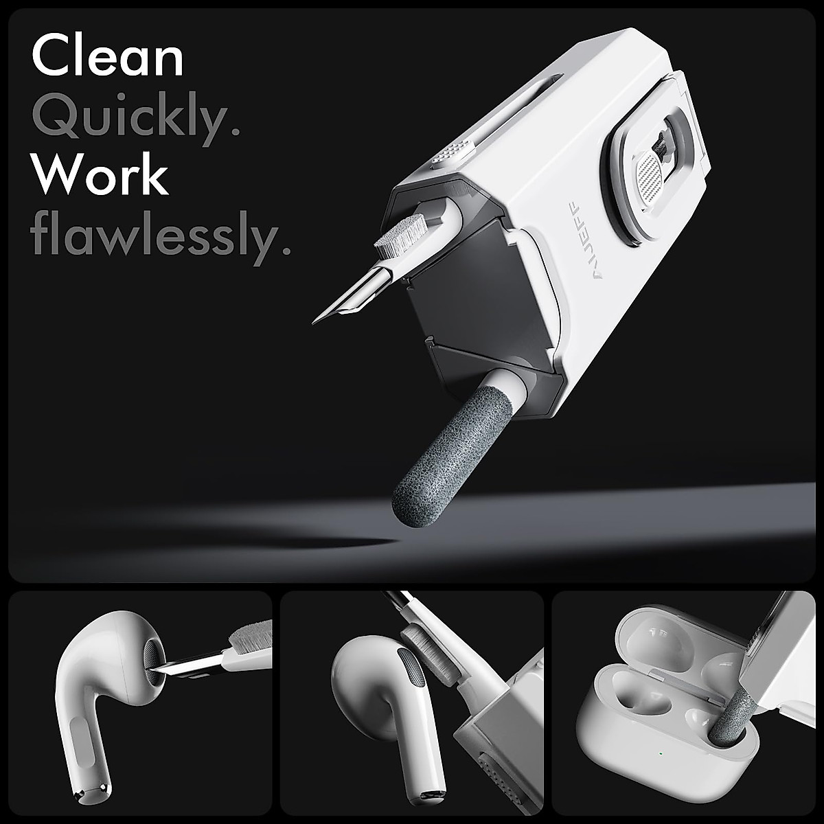 Aijeff Cleaner Kit for Airpod, Phone Cleaning Kit, Screen Cleaner with Spray and Microfiber Cloth, Multifunctional Keyboard Cleaner kit for Laptop, Earphone, Smartphone, Tablet-White