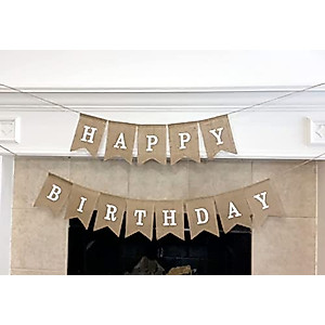 Shimmer Anna Shine Burlap Happy Birthday Banner for Birthday Party Decorations (White Print)