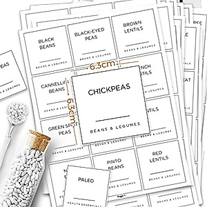 192 Kitchen Pantry Labels for Food Containers, Organize Pantry with Minimalist Preprinted Black Text on White Vinyl Stickers for Jars, Canisters and Storage Bins + Numbers for Pantry Organization