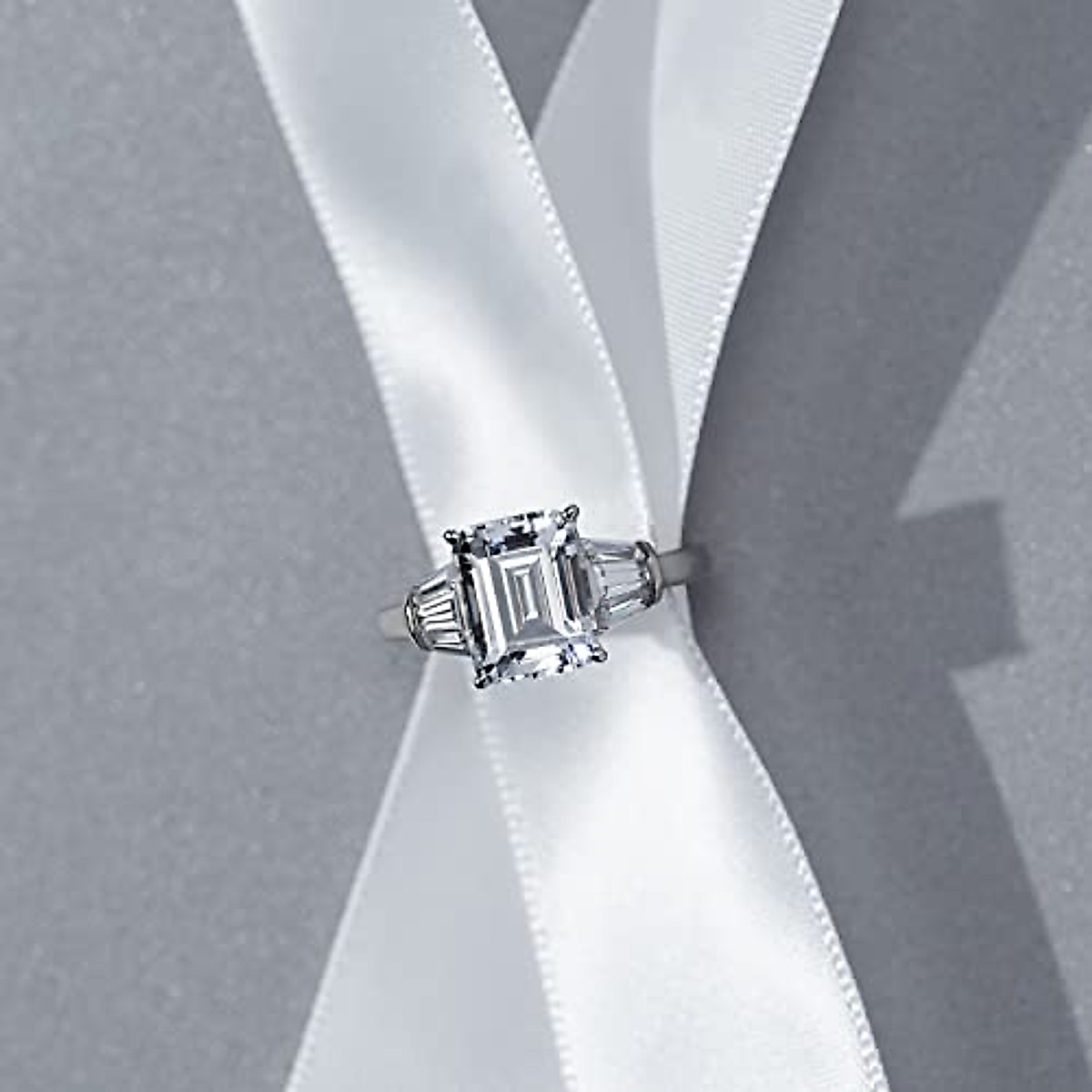 DIAMONBLISS Emerald Cut Ring for Women 925 Sterling Silver Prong Set Engagement Cocktail Ring Band | 3.60 Carats Cubic Zirconia CZ Simulated Diamond (9)