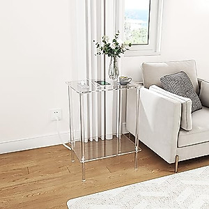 Eglaf Acrylic Side Table Set of 2 with Charging Station & USB Ports - Small End Table - Nightstand Bedside Table for Living Room, Bedroom - 15.7'' L x 11.8'' W x 21.7'' H, 2 Tier