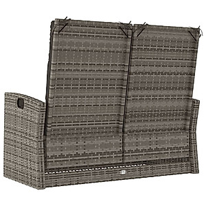KTHLBRH Reclining Patio Bench with Cushions Gray 46.5" Poly Rattan Garden Bench Deck Bench Porch Bench Outdoor Bench for patios, Gardens, Decks