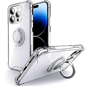Silverback Crystal Clear for iPhone 14 Pro Case with Ring Stand, Slim Soft TPU Shockproof Protective Phone Case, Shock Absorption Bumper Case for Apple iPhone 14 Pro 6.1 inch