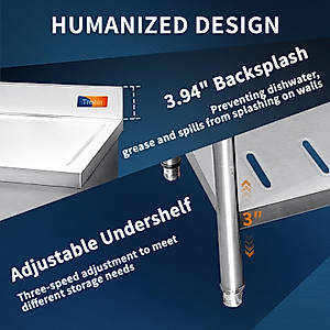 Treshin Stainless Steel Utility Sink, Free Standing Single Bowl Commercial Sink Set w/Workbench & Storage Shelves, Faucet, for Restaurant, Kitchen, Garage, Laundry, 19.6"D x 47.2"W x 37.4"H