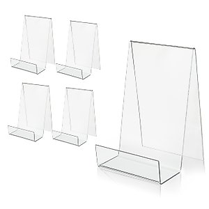 ZOEY Acrylic Book Easel Stand with Ledge Clear Easels Plate - 5 Pack for Books Display, Music Sheets, Artworks, CD, Tablet Holder (Small)