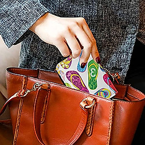 Colorful Flip Flops Beach Sandals On White Grey Credit Card Coin wallet, RFID Blocking Compact Women Leather Card Holder, Key Change Organizer, Zipper Purse Clutch Pouch Pocket