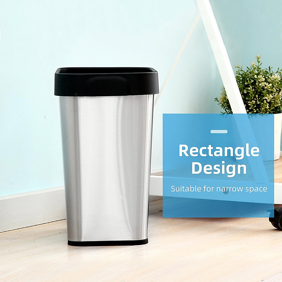 2 Pack Stainless Steel Trash Can 3 Gallon, Open Top Trash Can, 8" x 11" x 13", Rectangle Trash Can Kitchen - Slim and Narrow, Small Trash Can No Lid for Kitchen, Bathroom, Living Room, Office