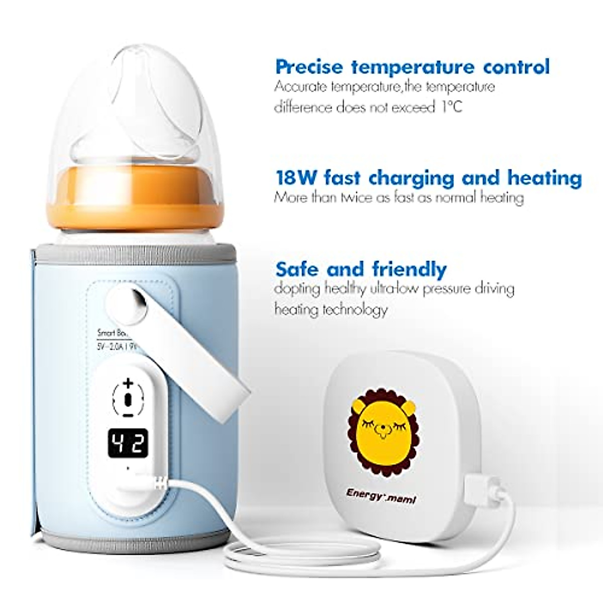 Portable Bottle Warmer, Baby Milk Heat Keeper with LED Display, USB Warmer Bottle for Car Travel, Bottles Warmers on The go (Blue)