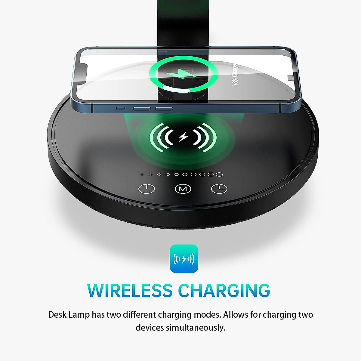 Fugetek LED Desk Office Lamp with Wireless Charger & USB Charging Port, 5 Light Color Modes, 5 Brightness Modes, Dimmer, Easy Touch Control, 30/60 Min Auto Off Timer, Eye-Caring, Black